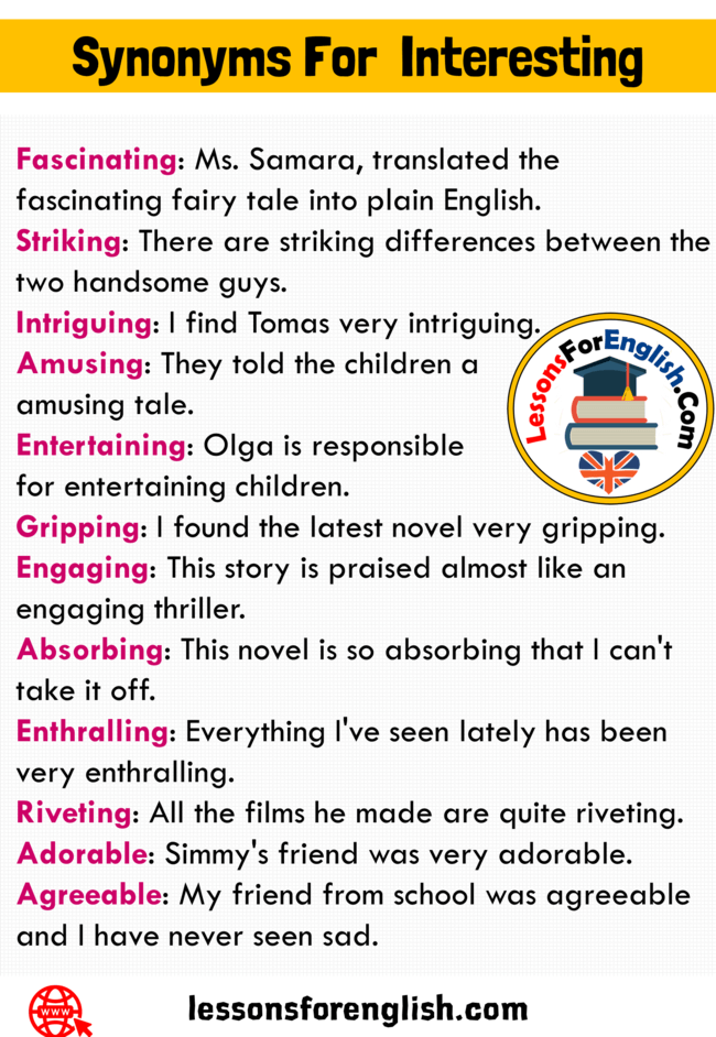 Synonyms Of Interesting Interesting Synonyms Words List