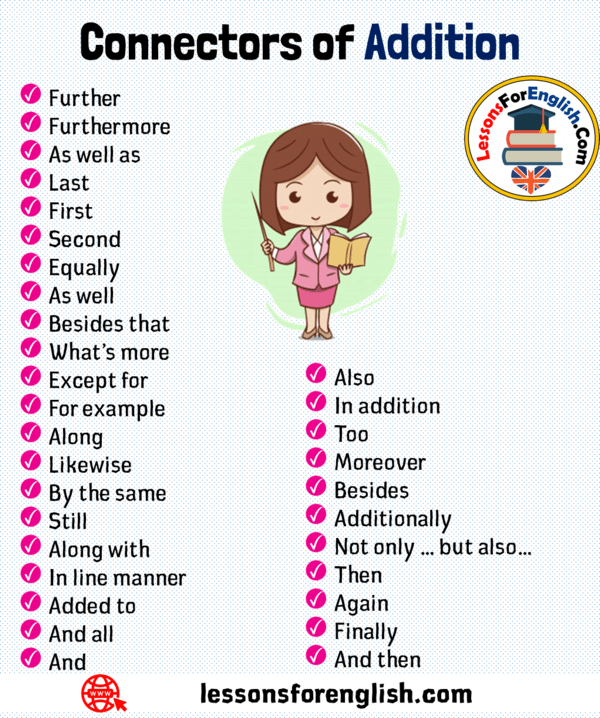 Connectors Of Addition List Lessons For English