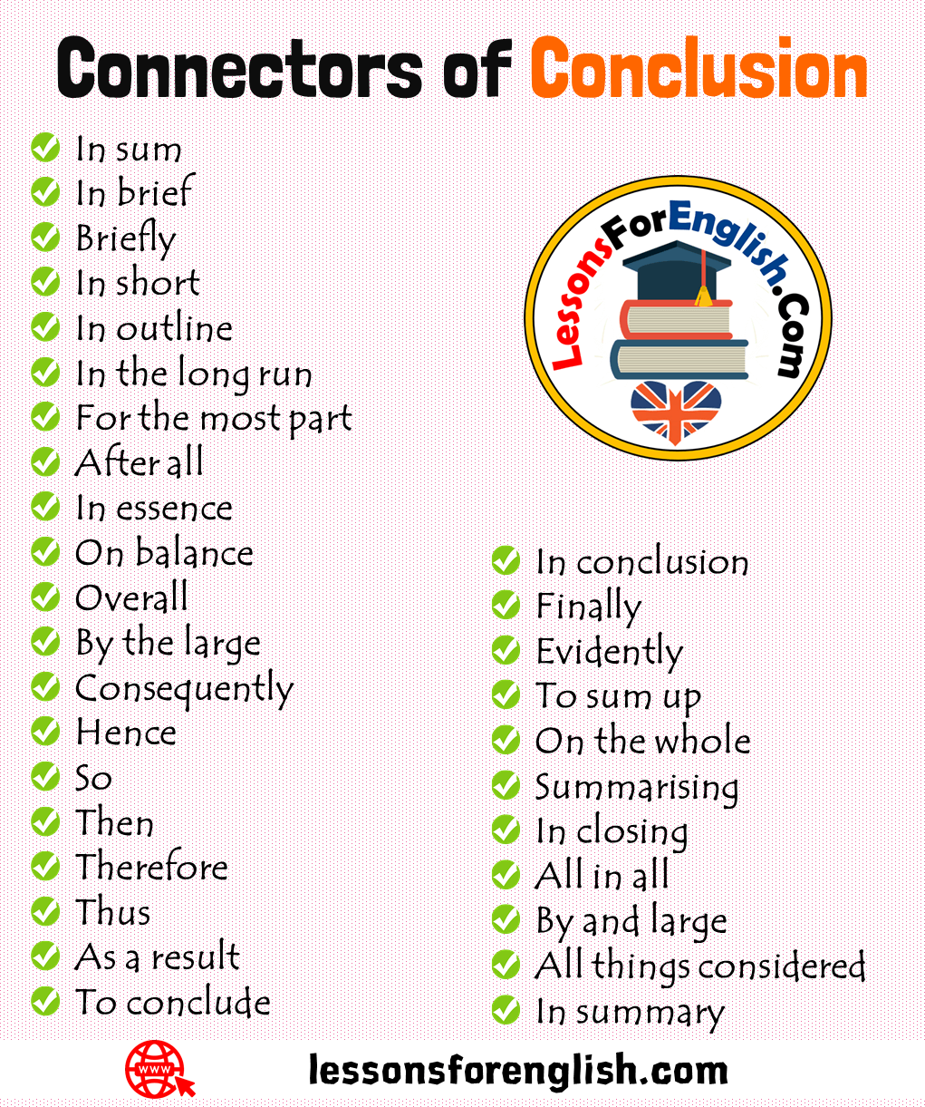 Connectors Of Conclusion List Lessons For English