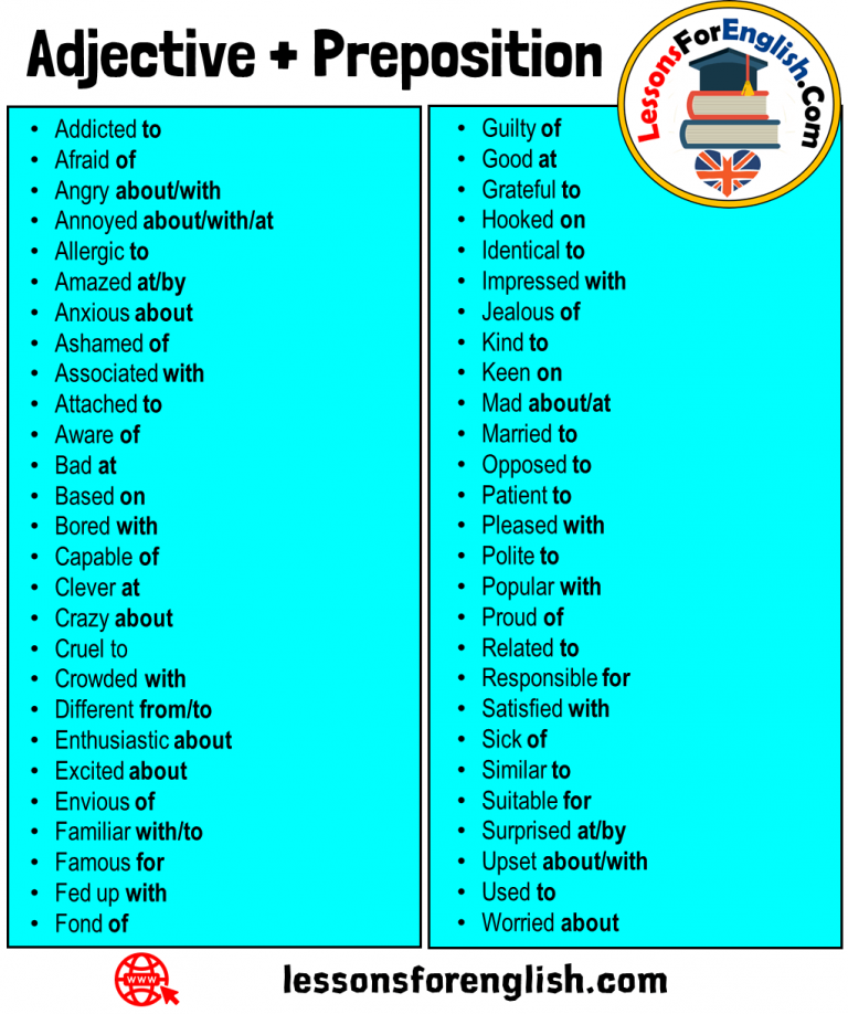 Detailed Adjective + Preposition List in English - Lessons For English