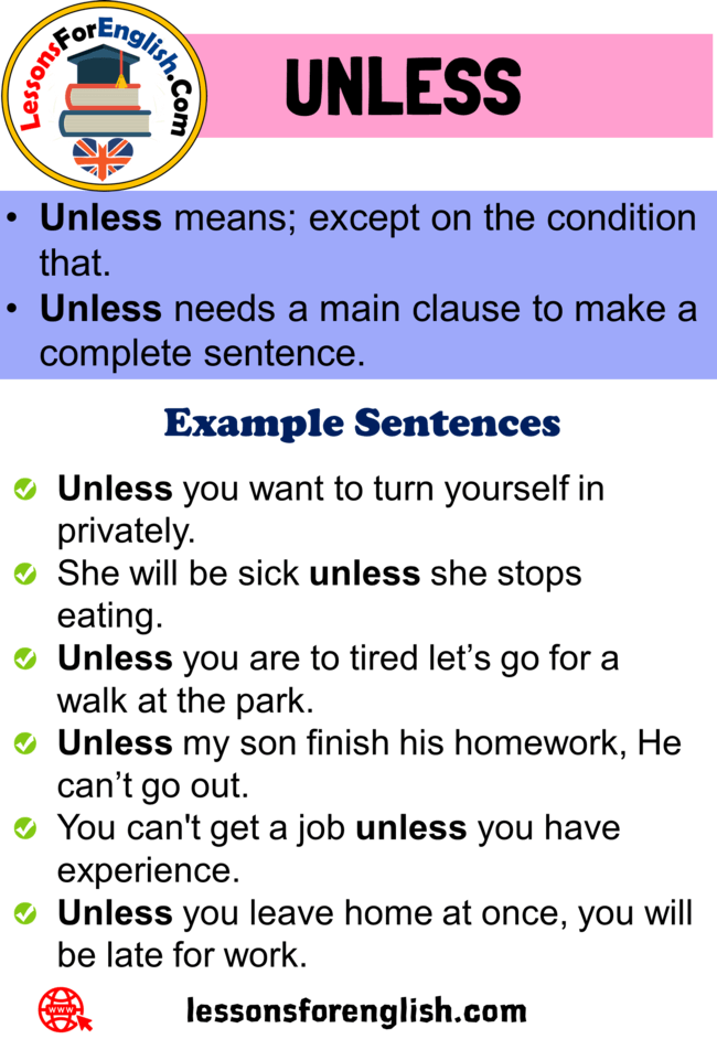 Uses UNLESS In English 6 Example Sentences With Unless Lessons For