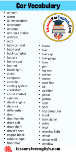 +60 Car Vocabulary, Car Words List - Lessons For English