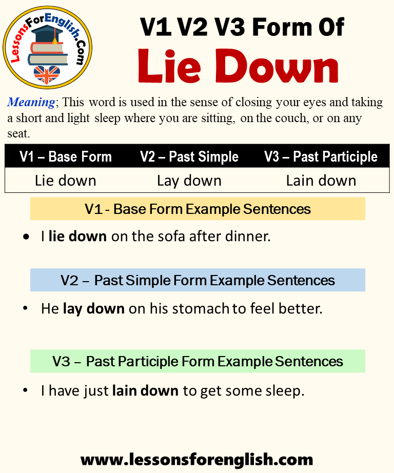 Past Tense Of Lie Down Past Participle Form Of Lie Down Lie Down V1 Past Tense Of Lie Down Past Participle Form Of Lie Down Lie Down V1